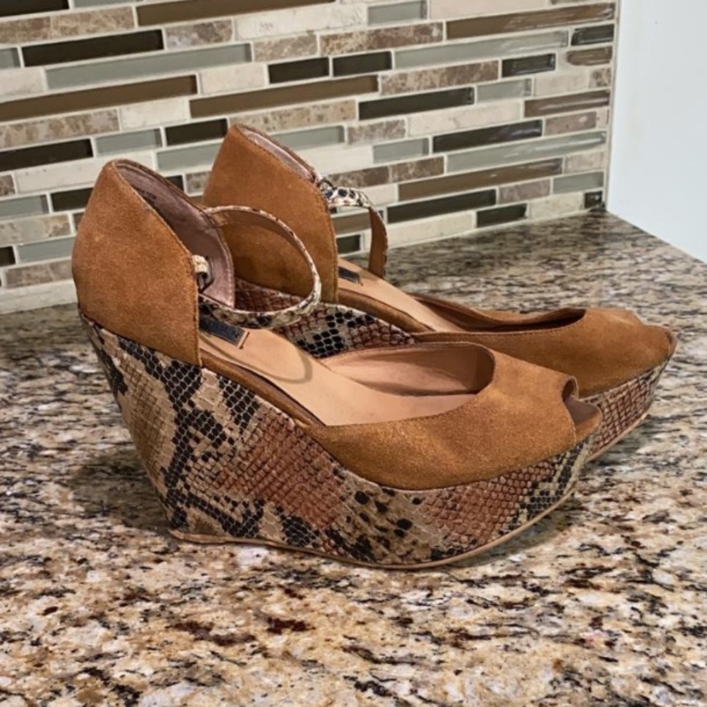 Steve Madden Suede Snakeskin Platform Wedges - Gem